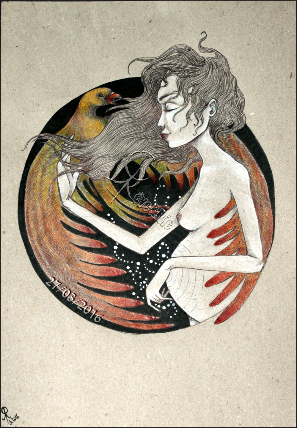 ORIGINAL drawing fantastic/Fantasy Art pencils ball point