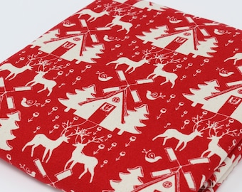 Red christmas fabric | Etsy