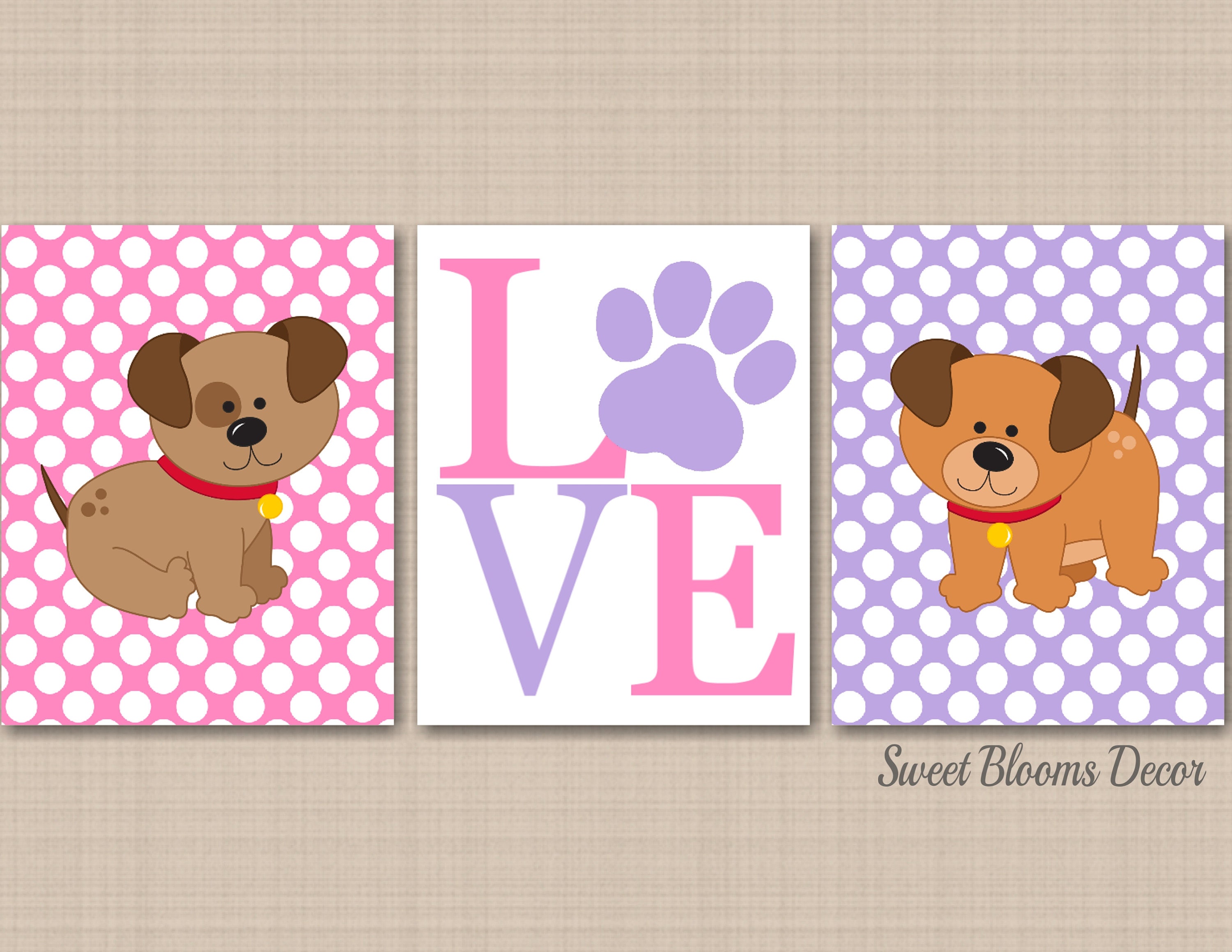 Puppy Nursery Wall Art Puppy Dogs Nursery Decor Pink Purple puppy-nursery-wall-art-puppy-dogs-nursery-decor-pink-purple