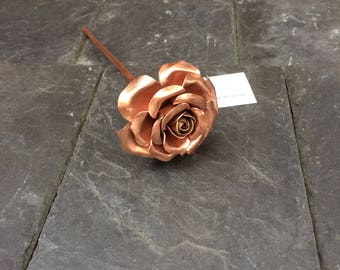 Copper Rose Metal Sculpture Dried Long Stem Rose Handmade