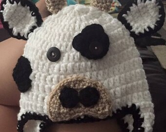 PATTERN Cow Crochet Ear Flap Hat