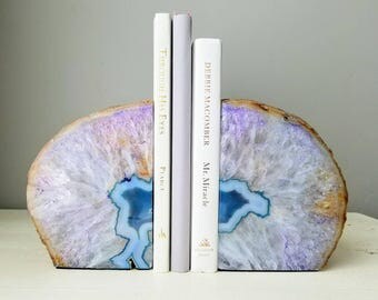 Quartz Crystal agate geode bookends pair