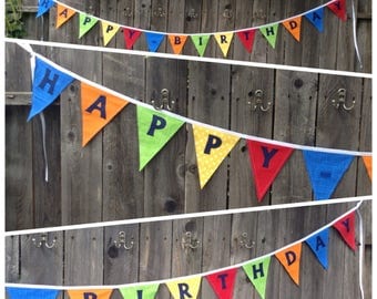 Personalied Happy Birthday Name Banner /Fabric Bunting in Blue