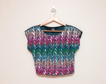 Rainbow sequin top | Etsy