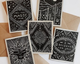 Block print cards | Etsy