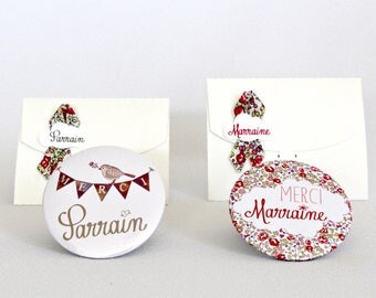 Duo bannière en liberty décapsuleur merci parrain et miroir