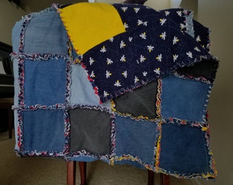 Denim rag quilt tutorial PDF pattern picnic blanket