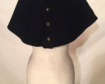 CAPE / CLOAK Black Double Capulet 100% WOOL with hood