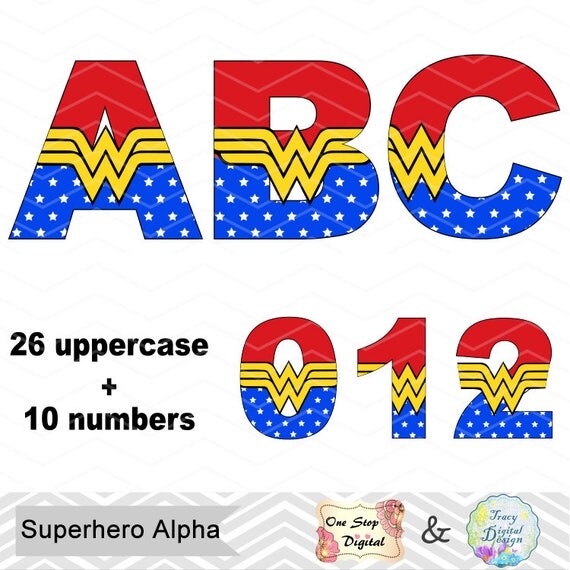 Instant Download Wonder Woman Alphabet Digital Clip Art
