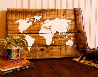 Wood world map | Etsy