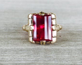 Synthetic ruby ring | Etsy