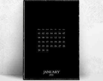 Black And White Printable Monthly Calendar 2018 Minimalist 12