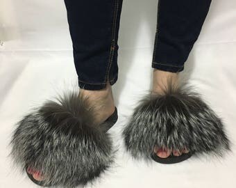Fur slides | Etsy
