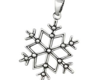 Large Sterling Silver Snowflake Pendant Necklace