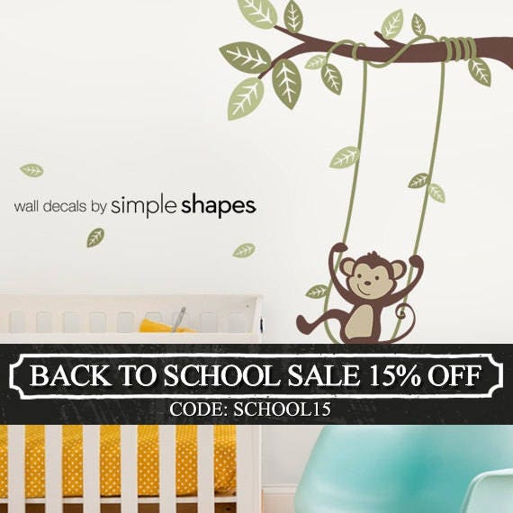 Monkey on a Swing Wall Decal Kids Vinyl Wall Sticker Decal
