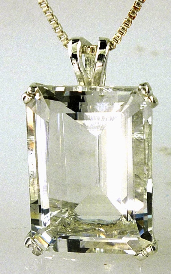 Natural Large Emerald Cut White Topaz Pendant 925 Sterling