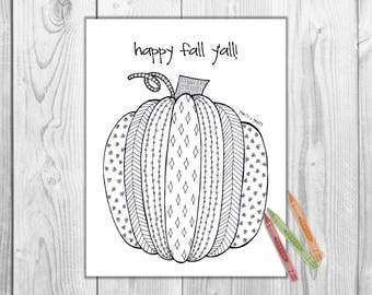 Pumpkins and Sunflower Digital Coloring Page Fall Adult