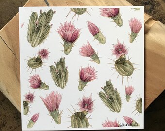Hand Glazed Tile Mural Hedgehog Cactus