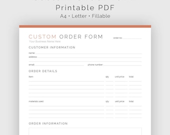 Custom Order Form Fillable Business Planner Printable