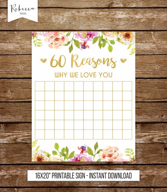 60 reasons why we love you sign reasons we love you sign 60 birthday ...