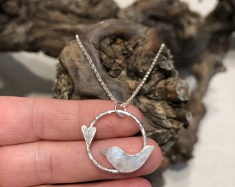 Silver bird necklace | Etsy