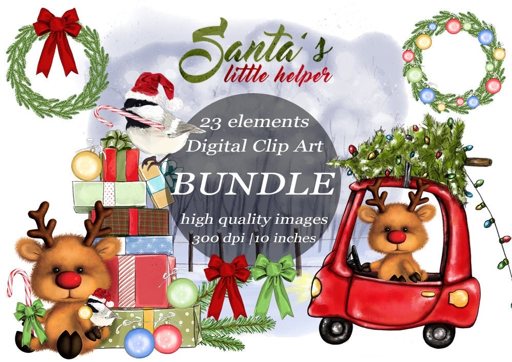 Christmas Clipart Bundle Rudolph Santa's Helper Clip Art