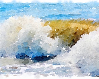 Sailboats with Waves Watercolor Painting Print