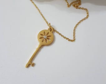 Gold key necklace | Etsy