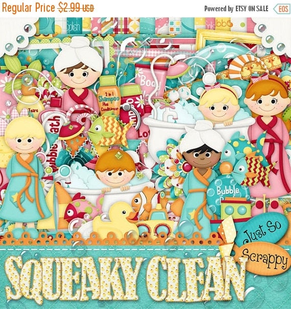 On Sale 50% Off Squeaky Clean Digital Scrapbook Kit Digital