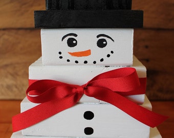 Wood block snowman | Etsy