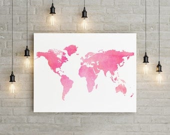 Pink world map | Etsy