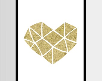 Gold heart printable | Etsy