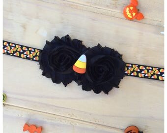 Candy Corn Shaped Orange Yellow White Shabby Flower Headband