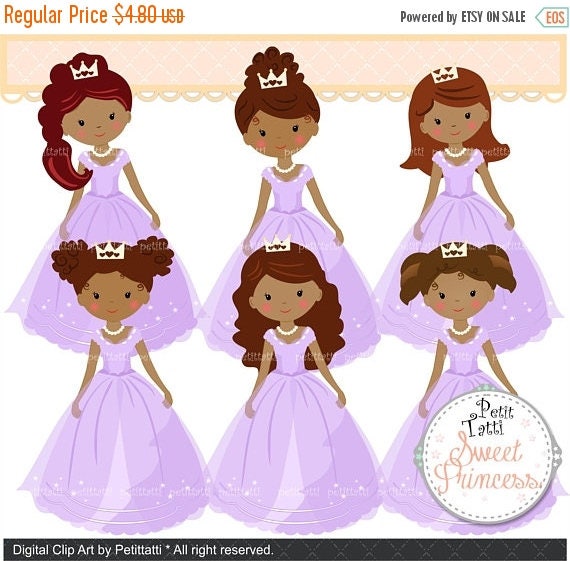 ON SALE African American Princess Clip Art // Brown Afro