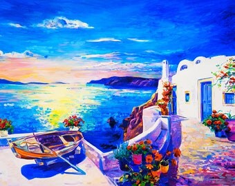 Santorini painting | Etsy