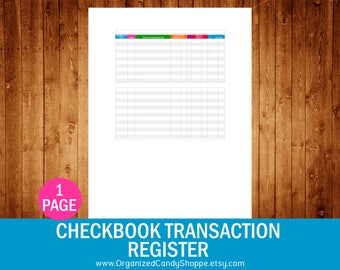 Printable Financial Transaction Register FULL PAGE Instant