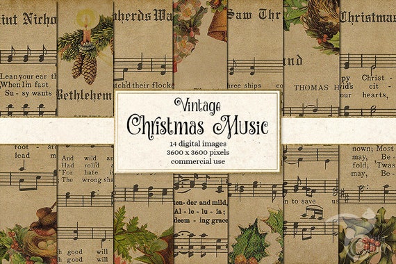 Vintage Christmas Sheet Music Digital Paper Scrapbook Paper