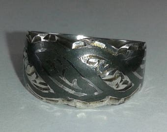 Etched silver ring | Etsy