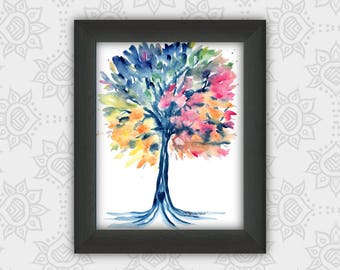 Rainbow tree art | Etsy