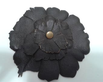Black leather flower | Etsy