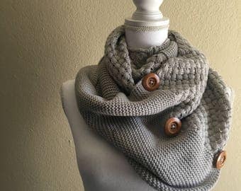 Knitted button scarf | Etsy