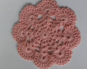 Fiber Art Necklace Blue Pink Salmon Crochet bead Necklace