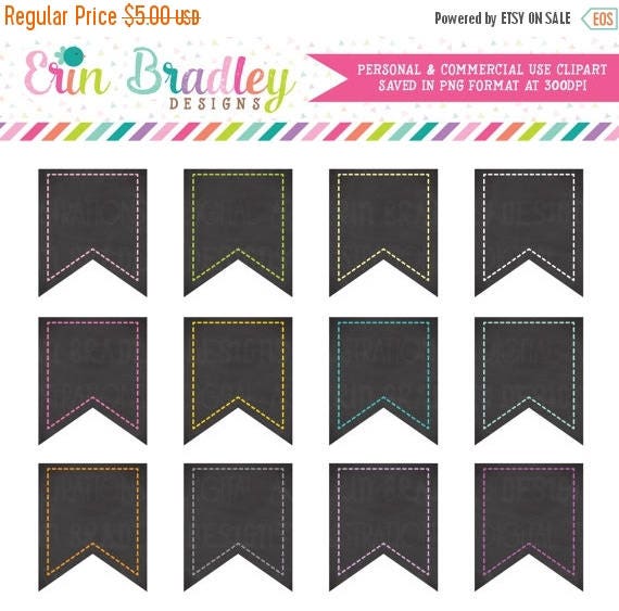80% OFF SALE Chalkboard Flags Clipart Clip Art Personal and