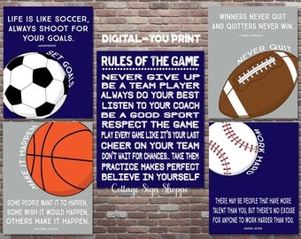 Set of 4 Motivating Sports Quotes PRINTABLE Signs. Football