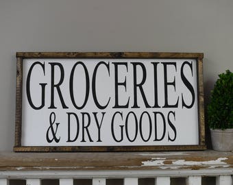 Aged Primitive early Looking Grocery Dry Goods Wood Sign
