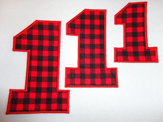 1st Birthday Patch Black and Red Buffalo Plaid Number 1