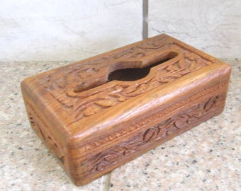 Wood tissue holder | Etsy