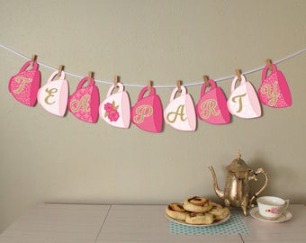 Tea Party Banner Printable Decoration: Shabby Chic Design in