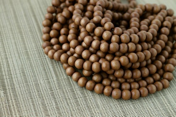 8mm Light Brown Round Wood Beads Dyed and Waxed 15 inch