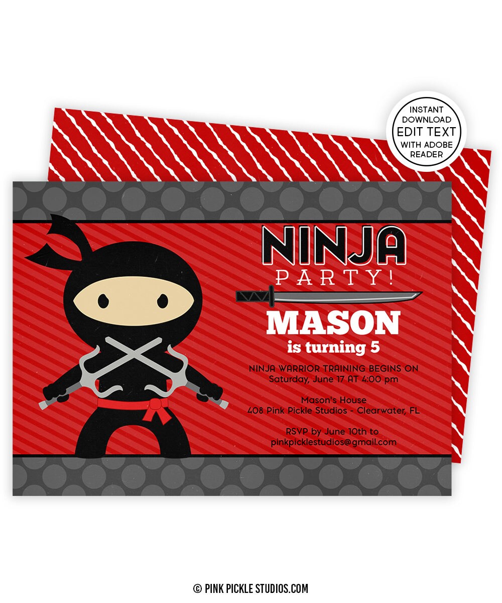 Ninja Invitation Ninja Birthday Ninja Birthday Party Ninja